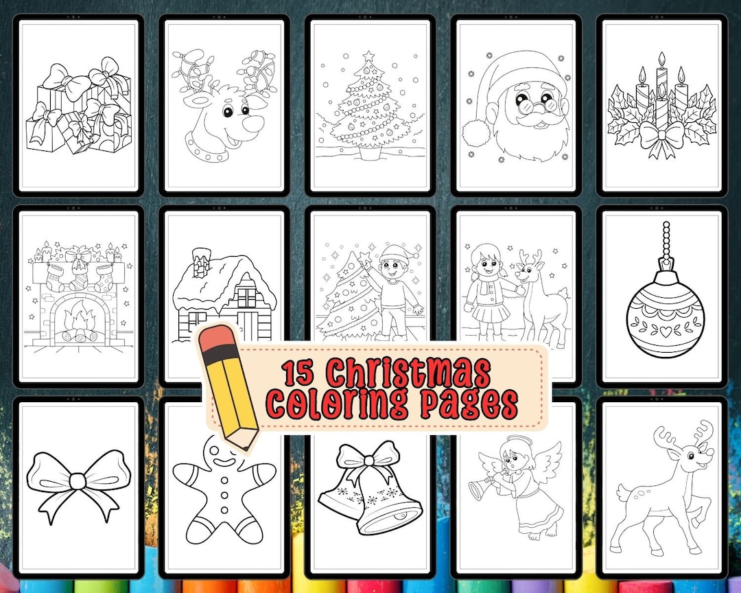 15 Pages: Christmas Digital Coloring Pages, Christmas Coloring Book ...
