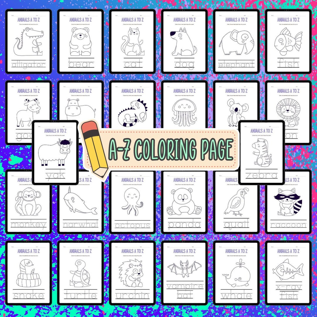 26 Pages: A-Z, Alphabet, Digital Coloring Pages, Coloring Book ...