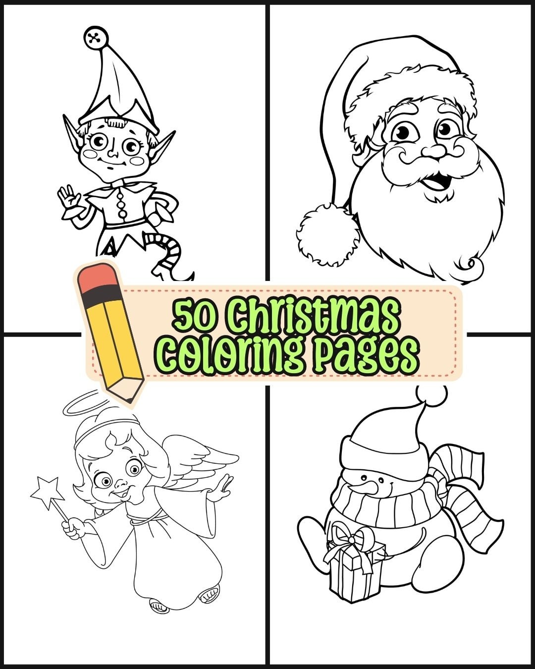 50 Christmas Digital Coloring Pages, Christmas Coloring Book, Christmas ...