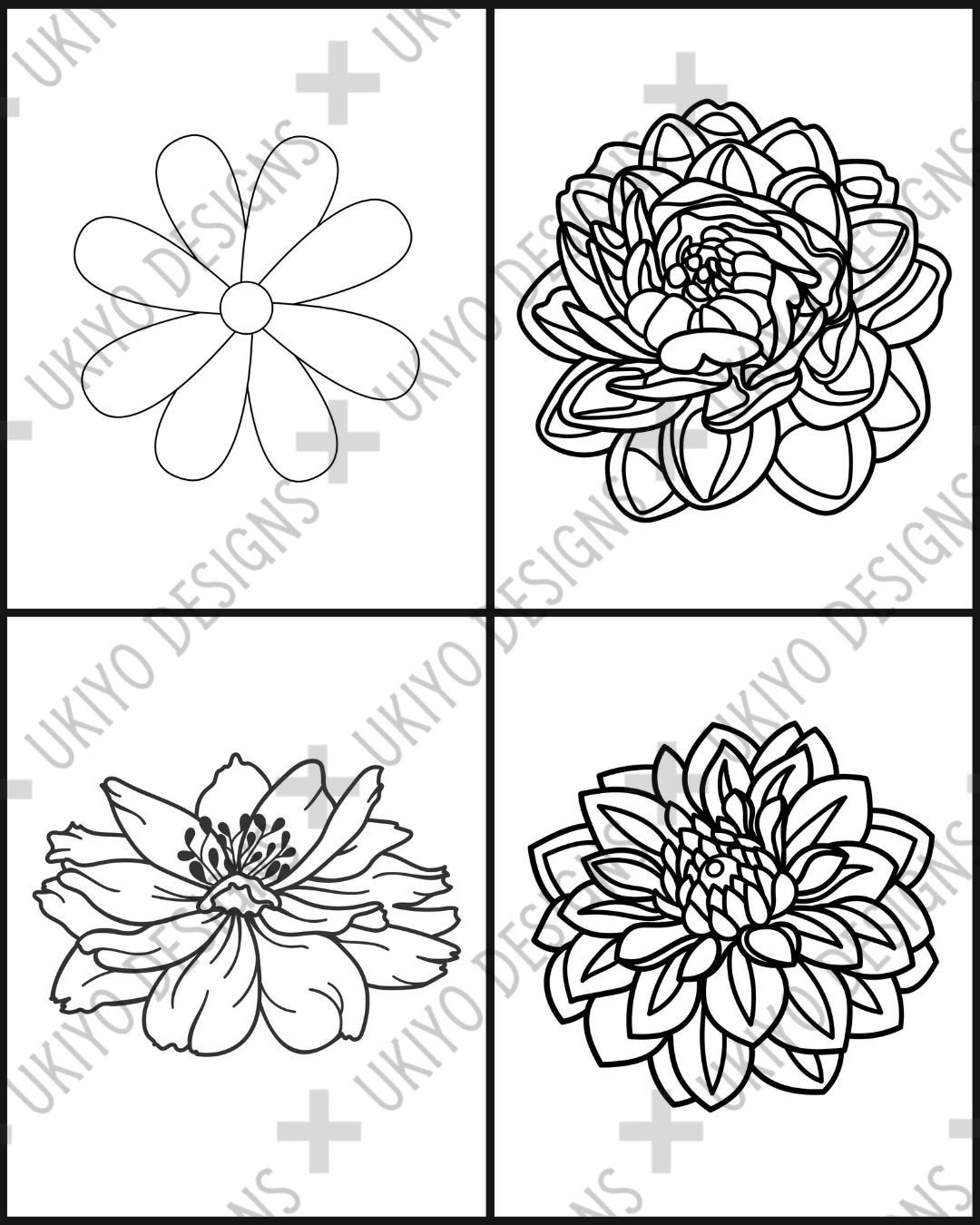 20 Pages: Flower Digital Coloring Pages, Flower Coloring Book, Flower ...