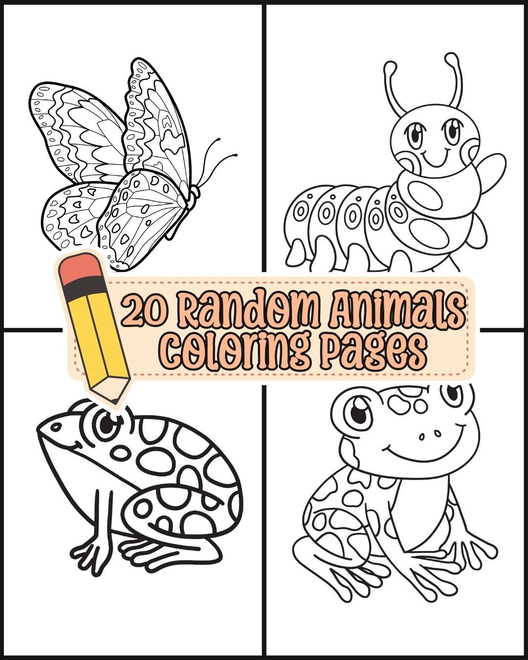 20 Pages: Random Animals Digital Coloring Pages, Coloring Book ...