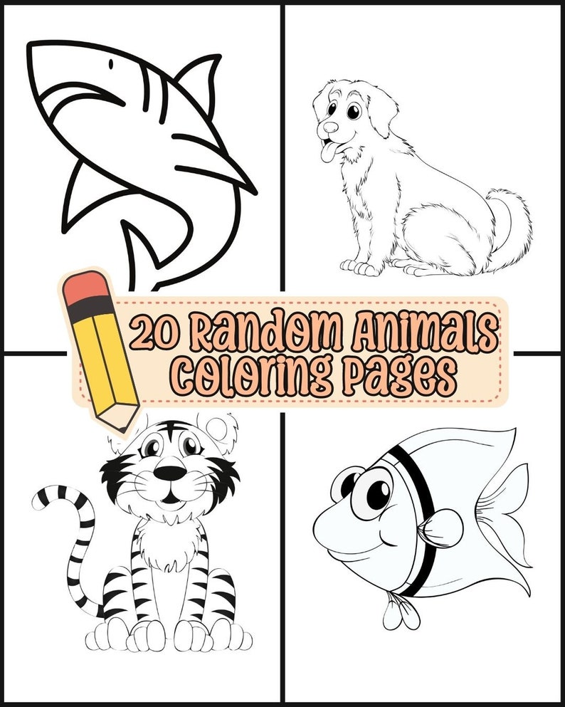 20 Pages: Random Animals Digital Coloring Pages, Coloring Book ...