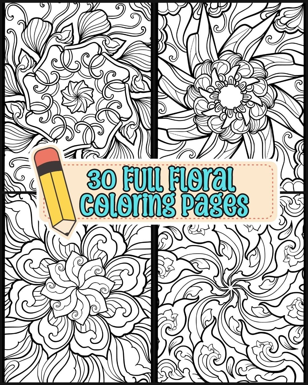 Floral Digital Coloring Pages, Flower Coloring Book, Flower Printable ...
