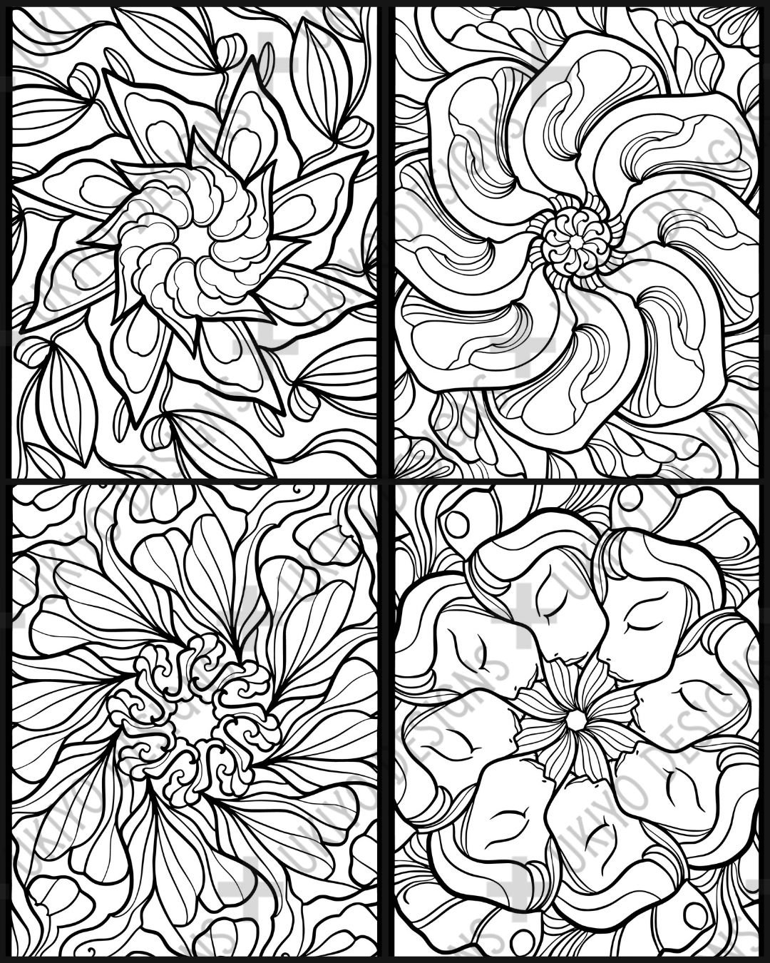 Floral Digital Coloring Pages, Flower Coloring Book, Flower Printable ...