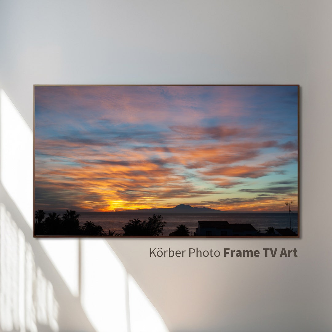 La Palma Coast Sunset Over Tenerife Teide Mountain as Download for ...