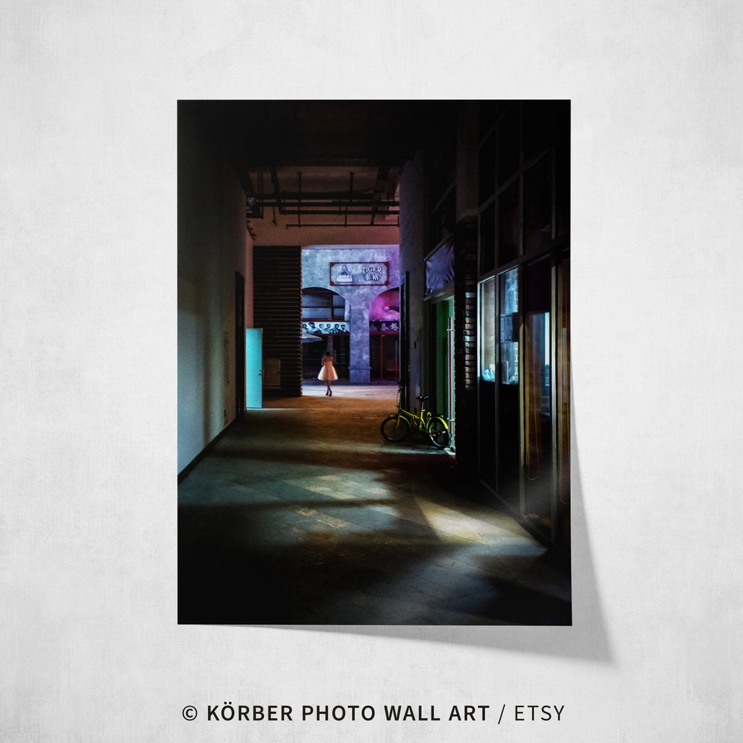 Dreamy Late-night Scene in Asia as a Large Photo Print, Woman in a ...