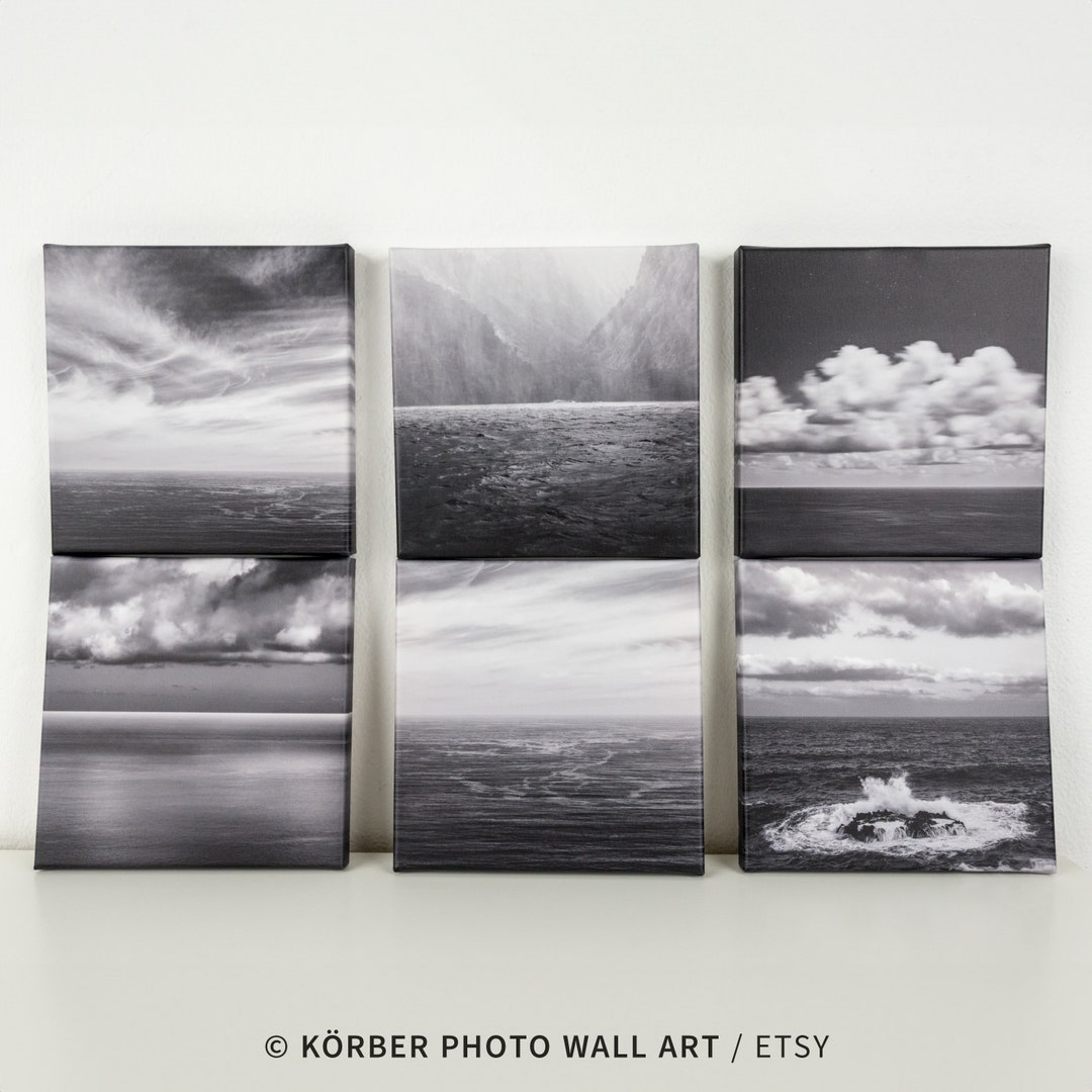 Black and White Seascapes Set of Six Photos on Canvas, Maritime Wall ...