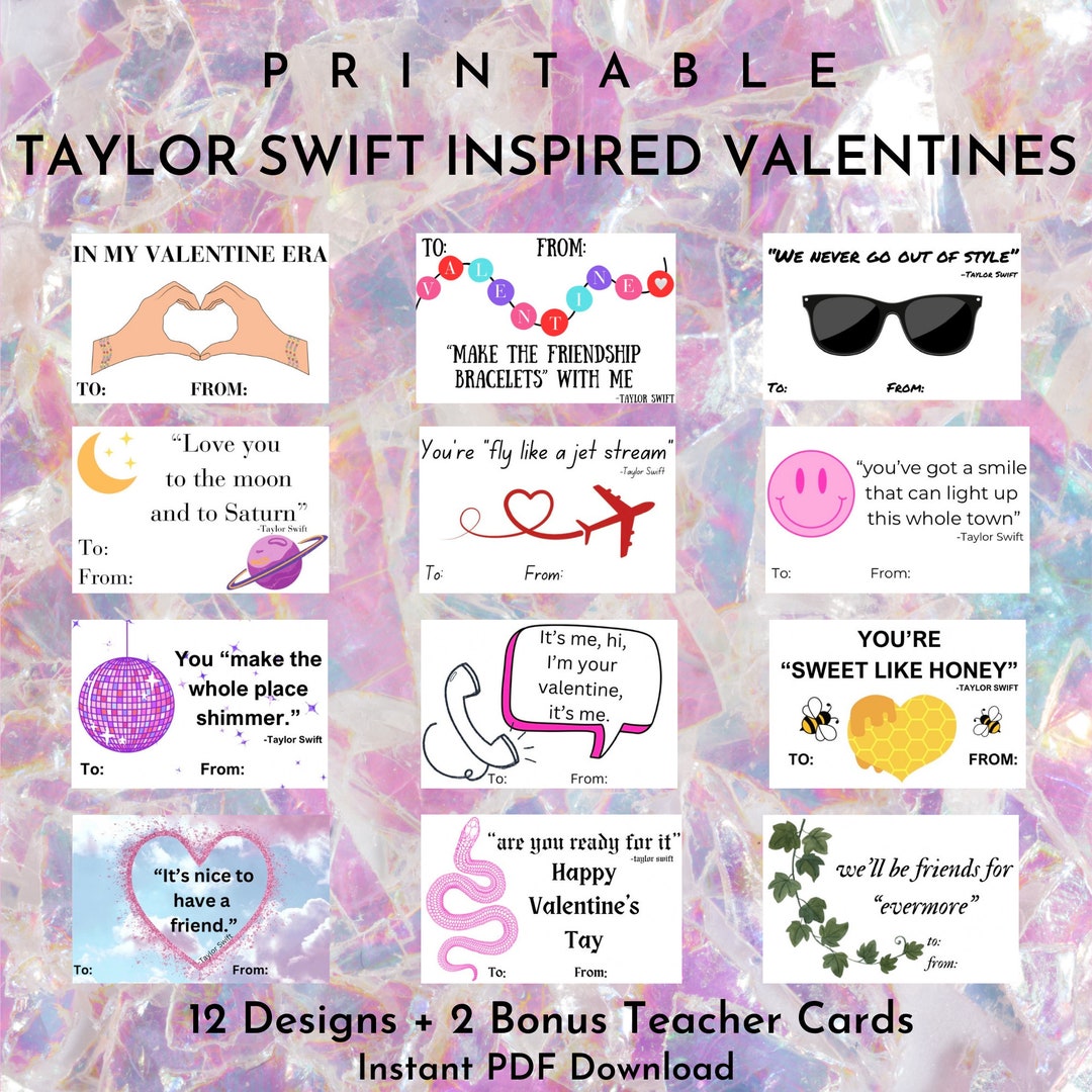 Taylor Swift Eras Inspired Valentine's Day Exchange Cards, Printable ...