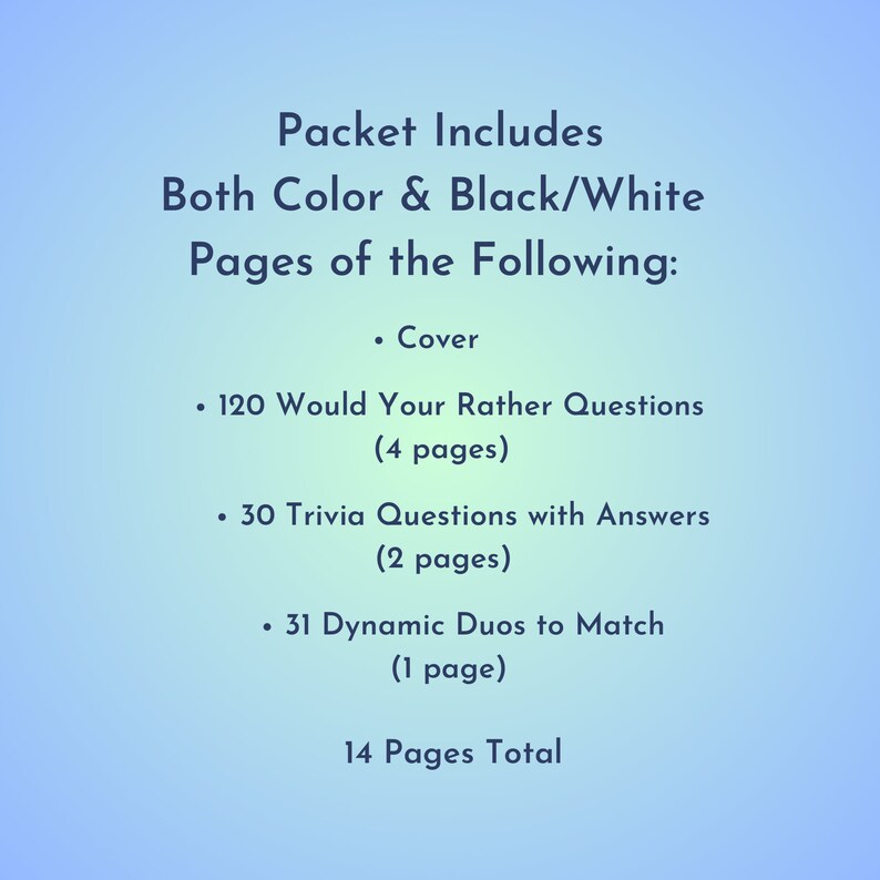 Printable Would You Rather Trivia Questions and Dynamic Duos Packet - Etsy