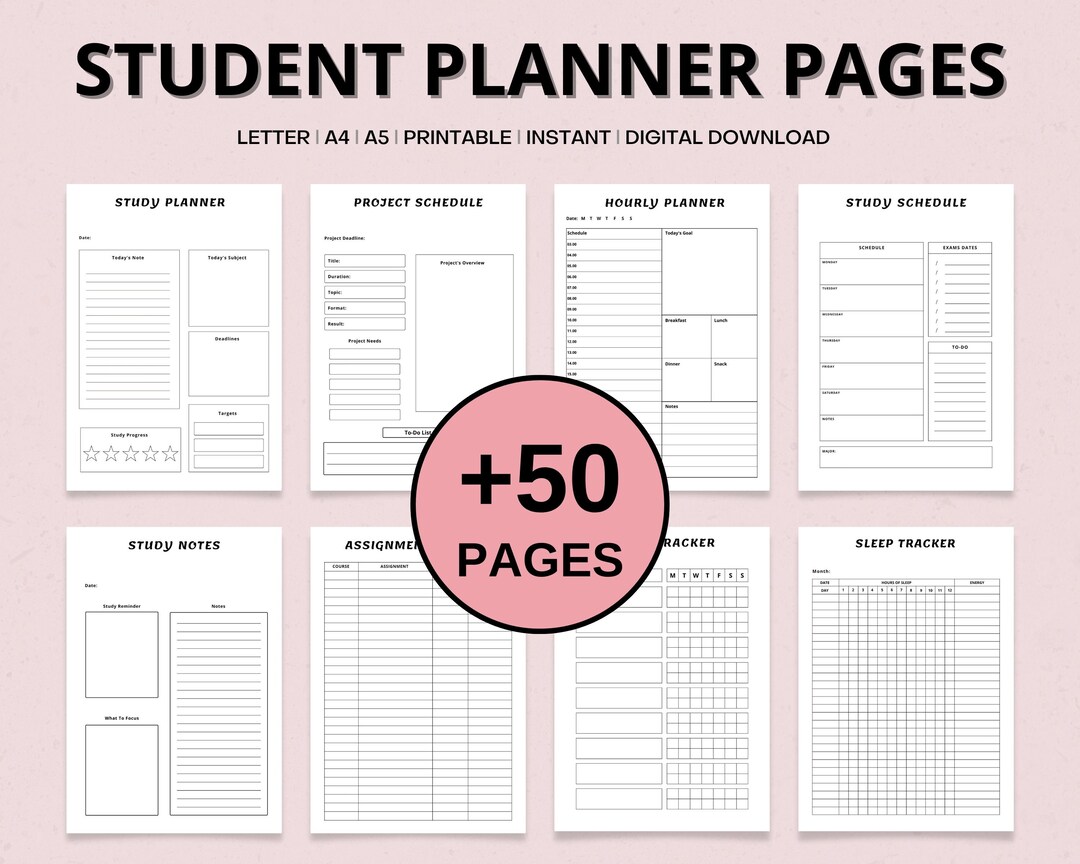 Printable Study Planner for Student, Productivity Project Assignment ...