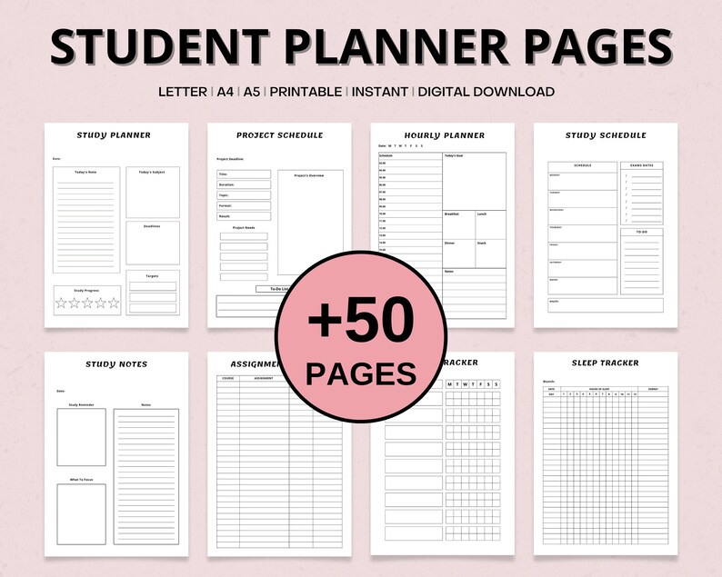 Printable Study Planner for Student, Productivity Project Assignment ...