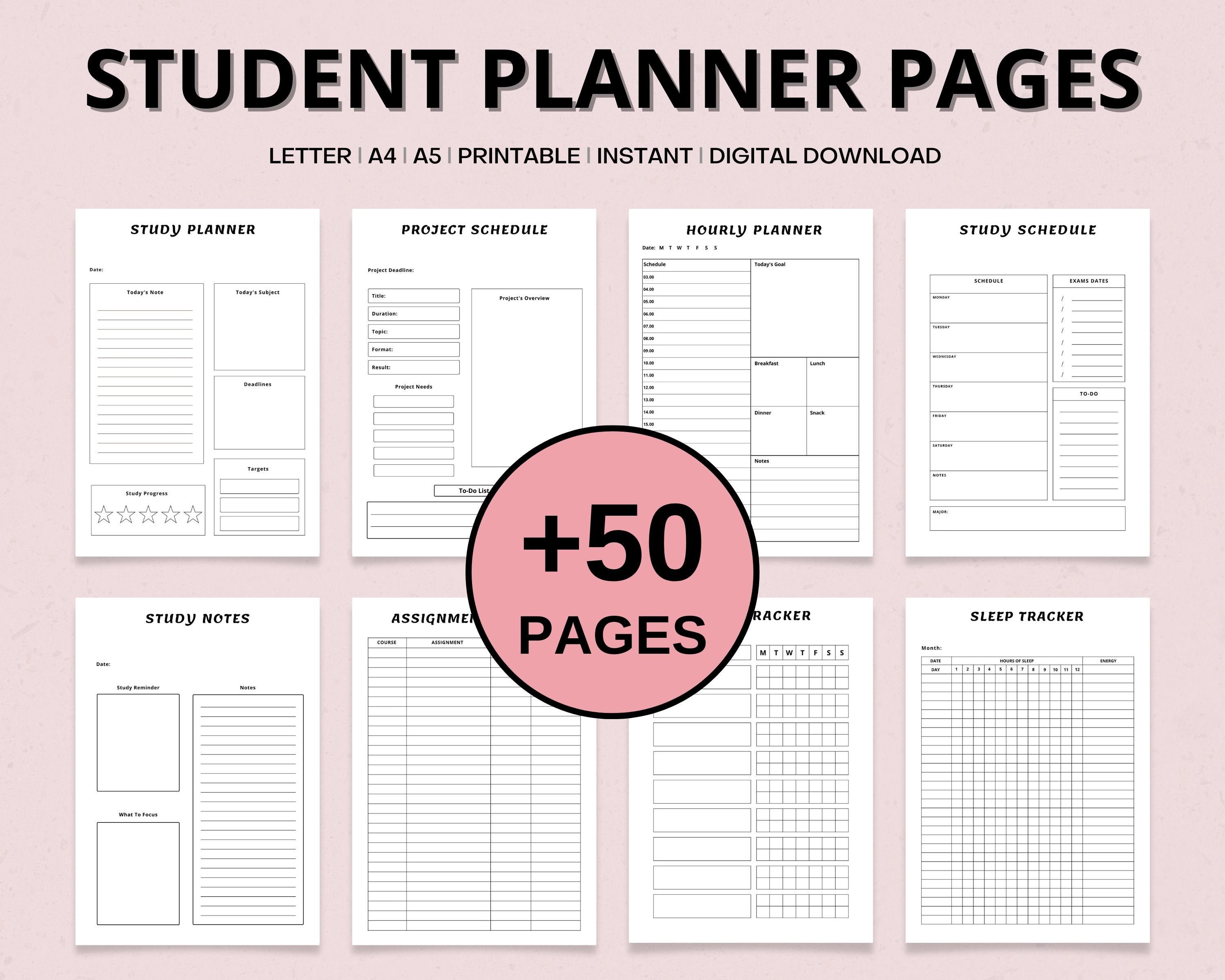 Printable Study Planner for Student, Productivity Project Assignment ...
