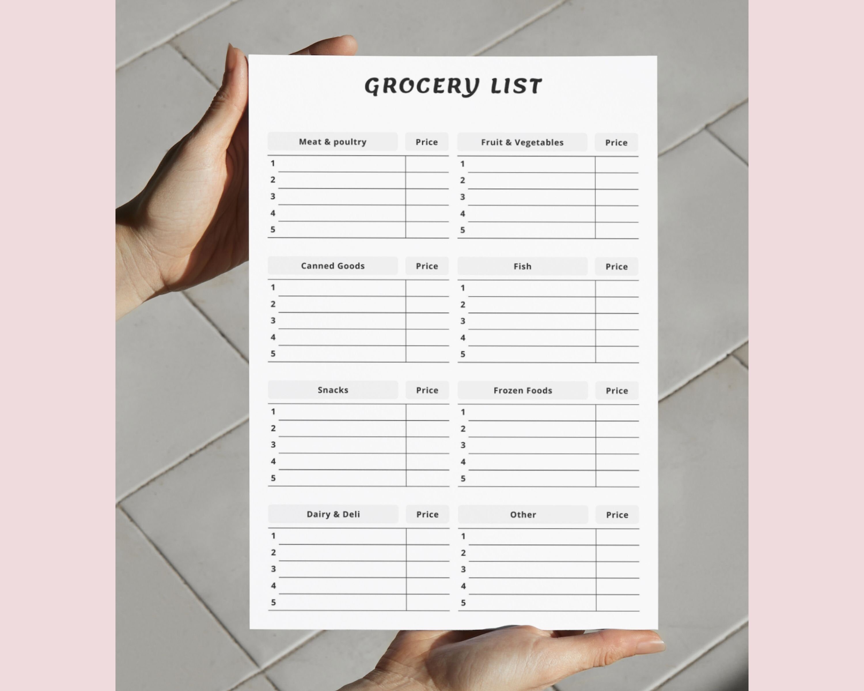 Simple Grocery List Printable Template, Grocery Planner Insert, Food ...