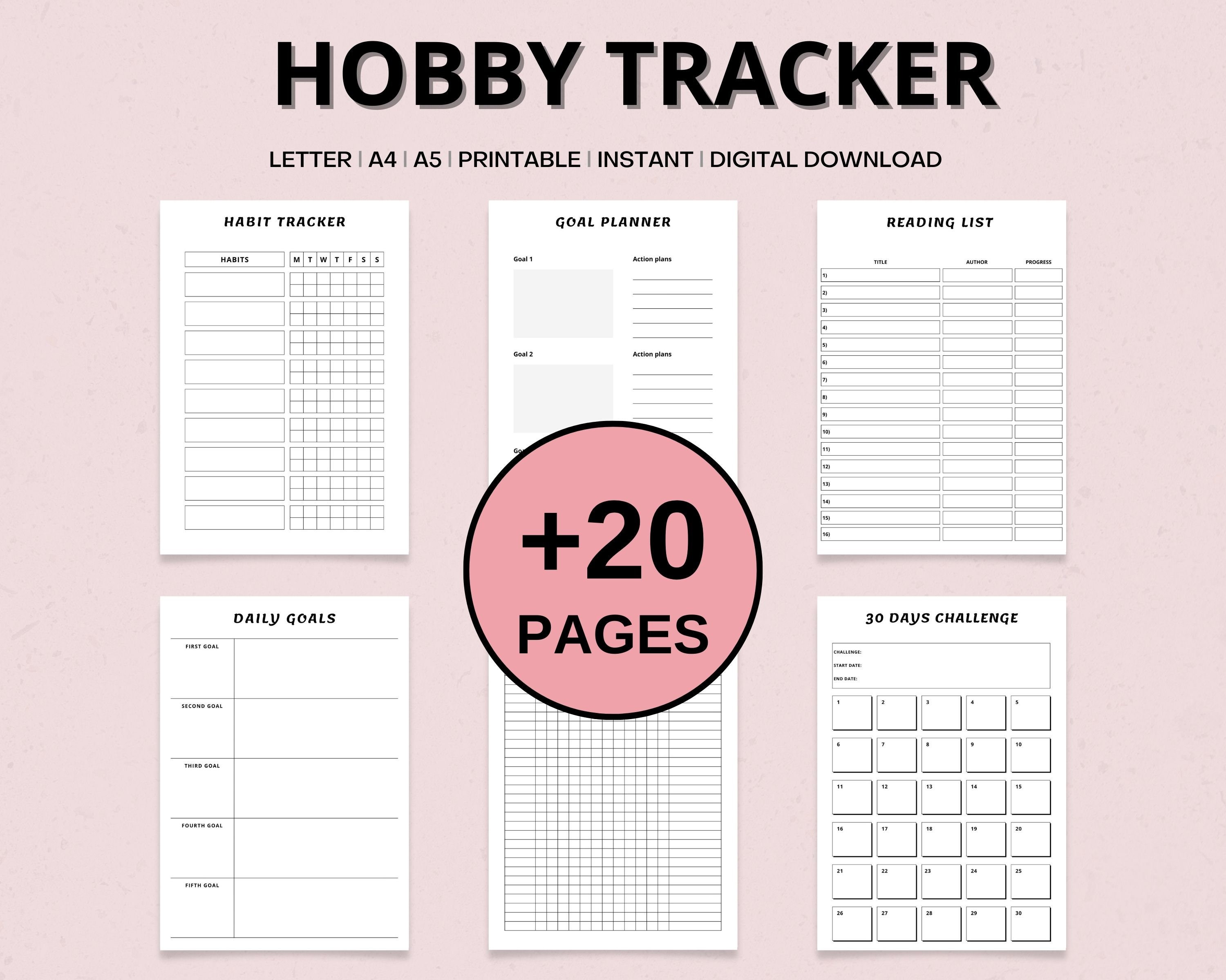 Minimalistic Hobby Tracker, Printable Hobby Tracker, Dream Goal Life ...
