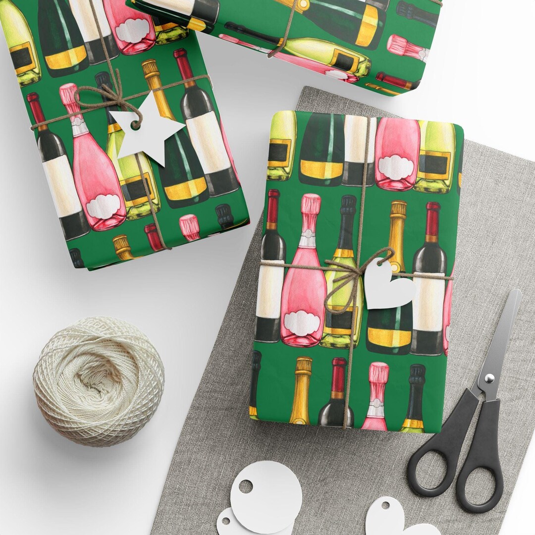 Champagne and Wine Gift Wrap, Elegant Wrapping Paper, in Watercolor ...
