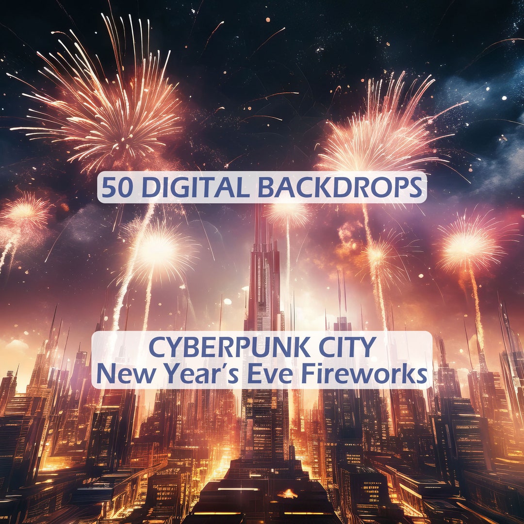 50 Cyberpunk City New Year's Eve Fireworks Themed Backdrops, Digital ...