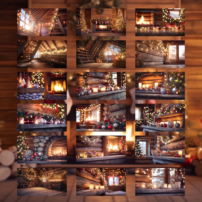 70 Holiday Themed Backdrops, Digital Photography Bundle of Interior ...