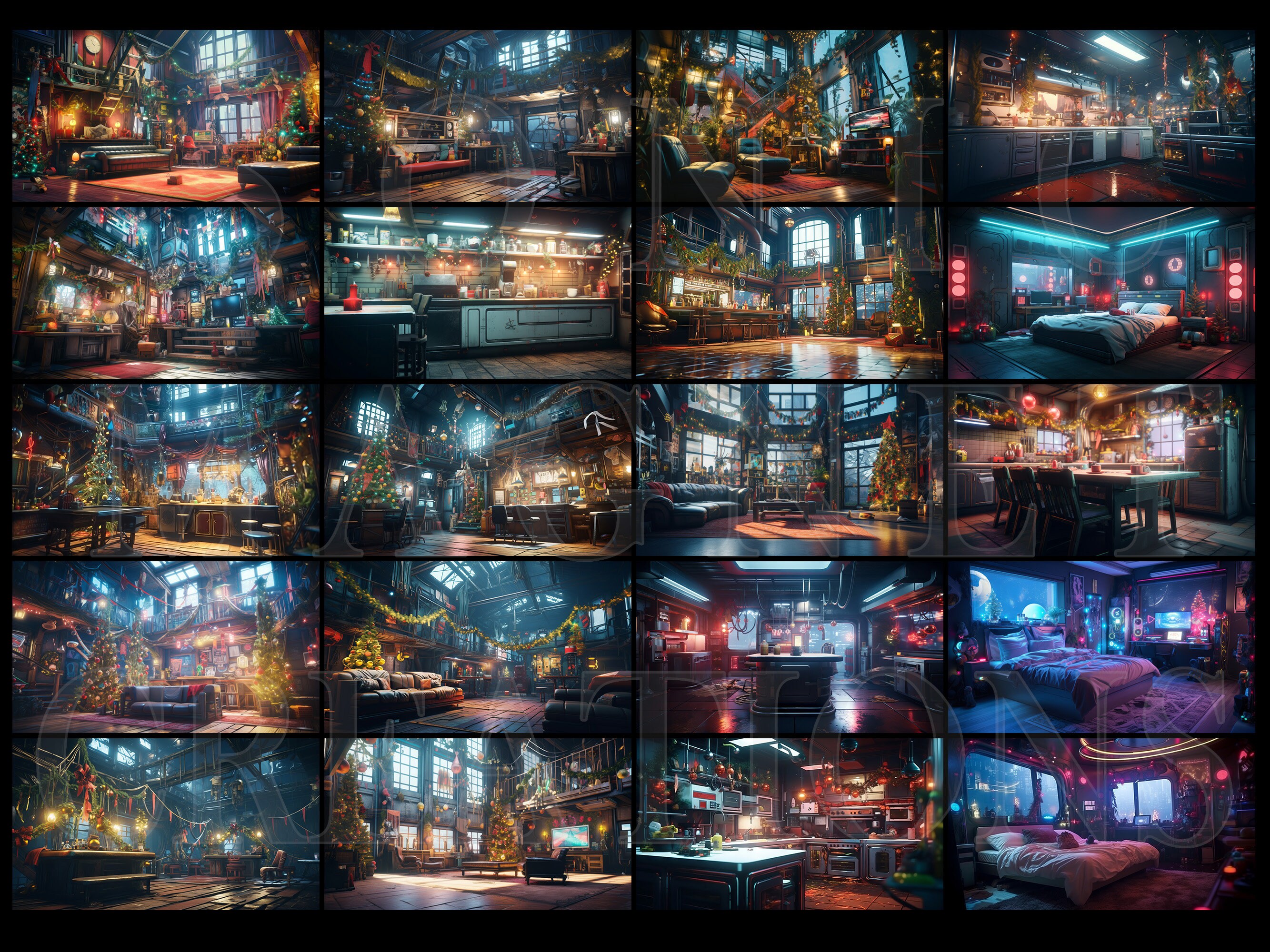 80 Cyberpunk Holiday Themed Interior Backdrops, Digital Photography ...