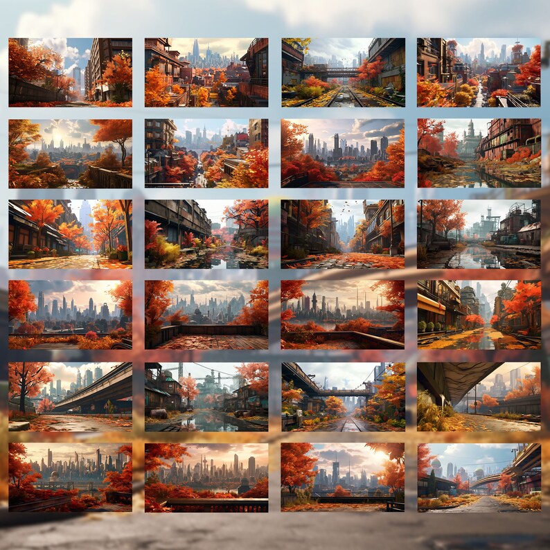 95 Cyberpunk City in Fall Autumn Colors Themed Backdrops, Digital ...