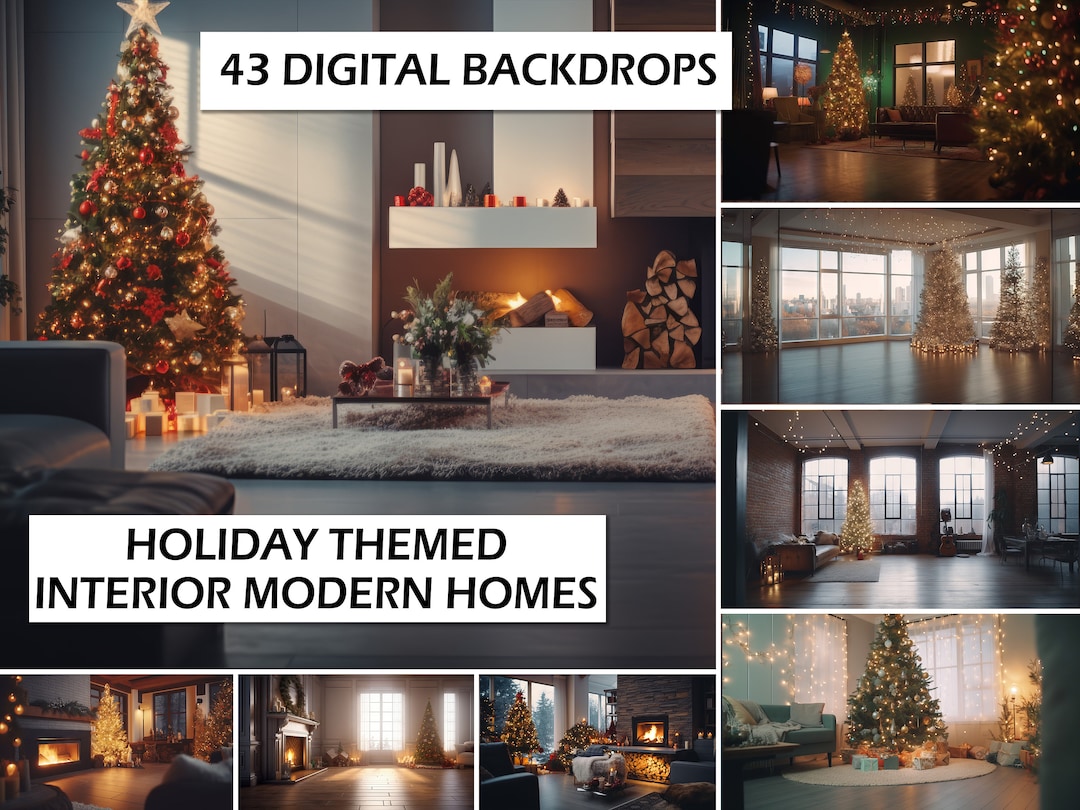 43 Holiday Themed Backdrops, Digital Photography Bundle of Interior of ...