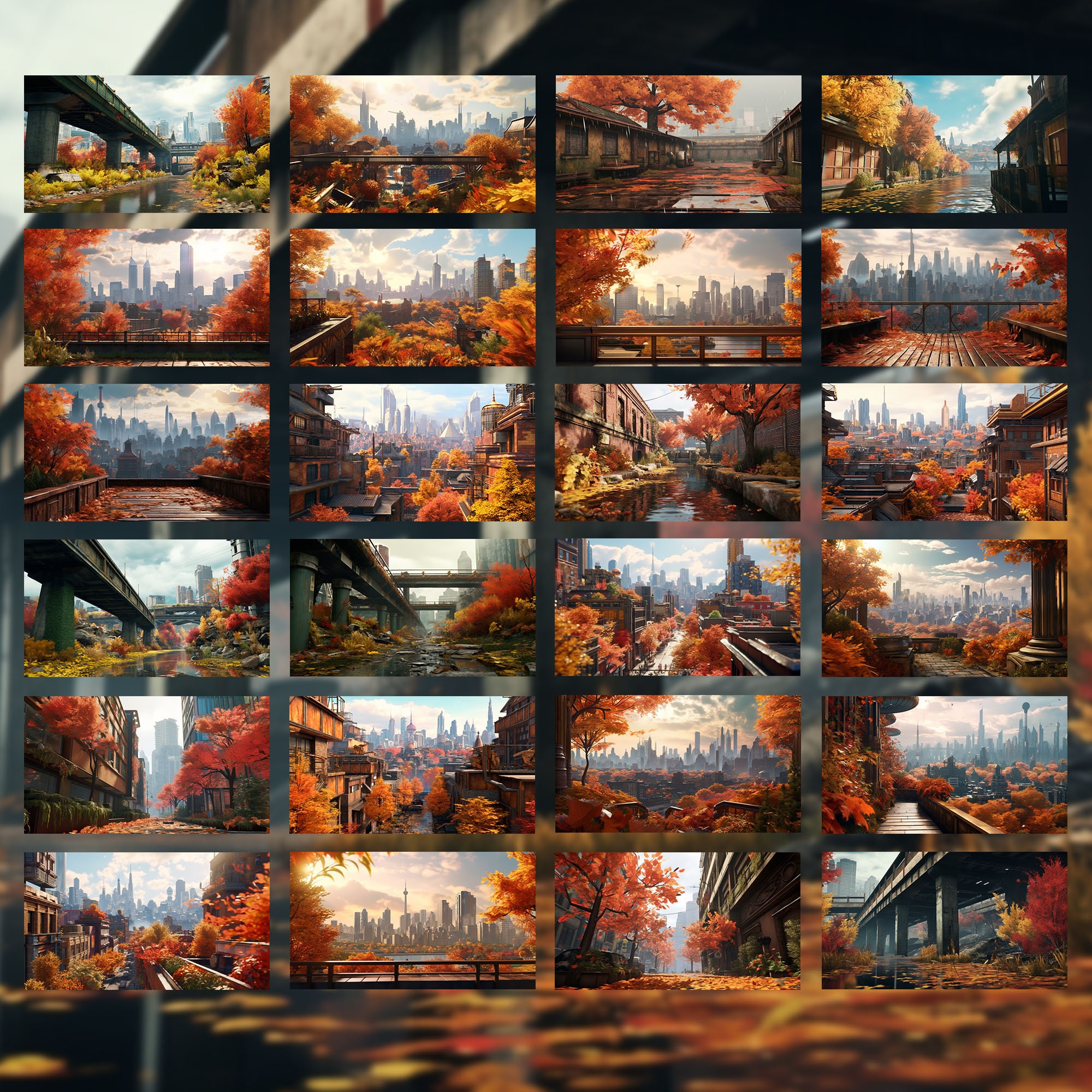 95 Cyberpunk City in Fall Autumn Colors Themed Backdrops, Digital ...