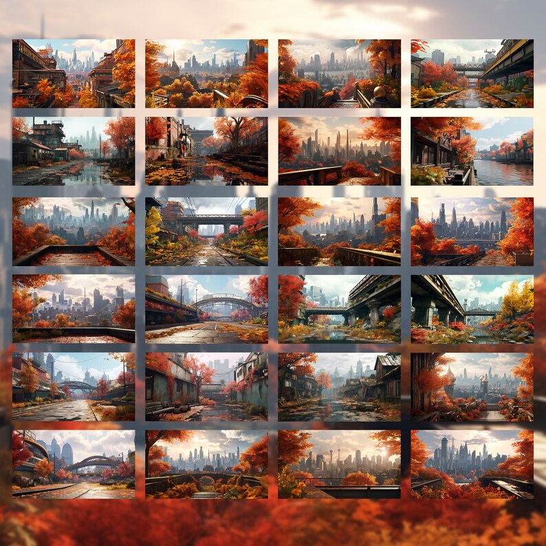 95 Cyberpunk City in Fall Autumn Colors Themed Backdrops, Digital ...