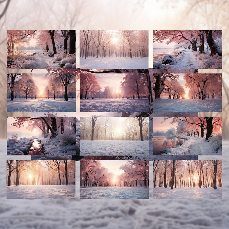 50 Winter Snow Themed Backdrops, Digital Photography Bundle of Outside ...