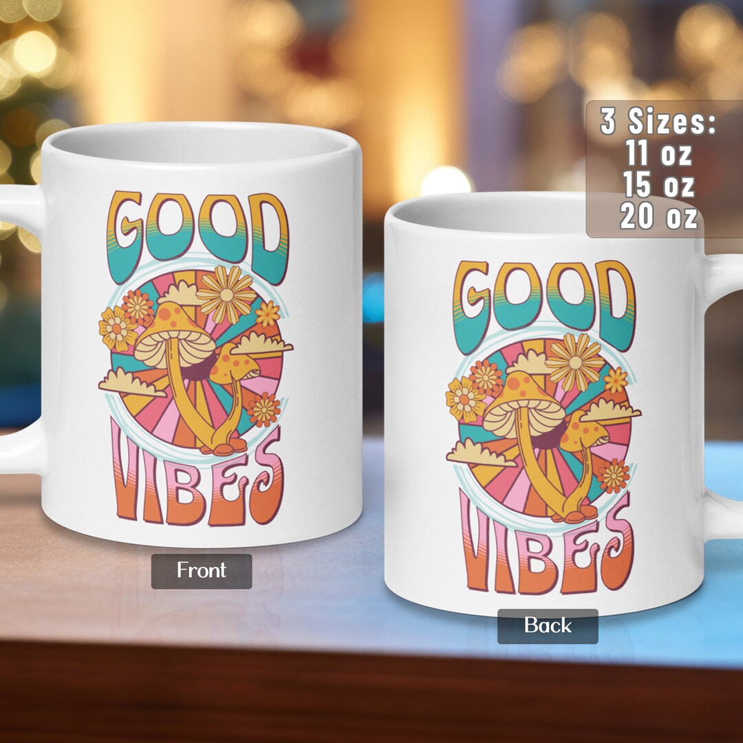 Retro Good Vibes Mug 60s-70s Psychedelic Inspired Coffee Cup, White Mug ...