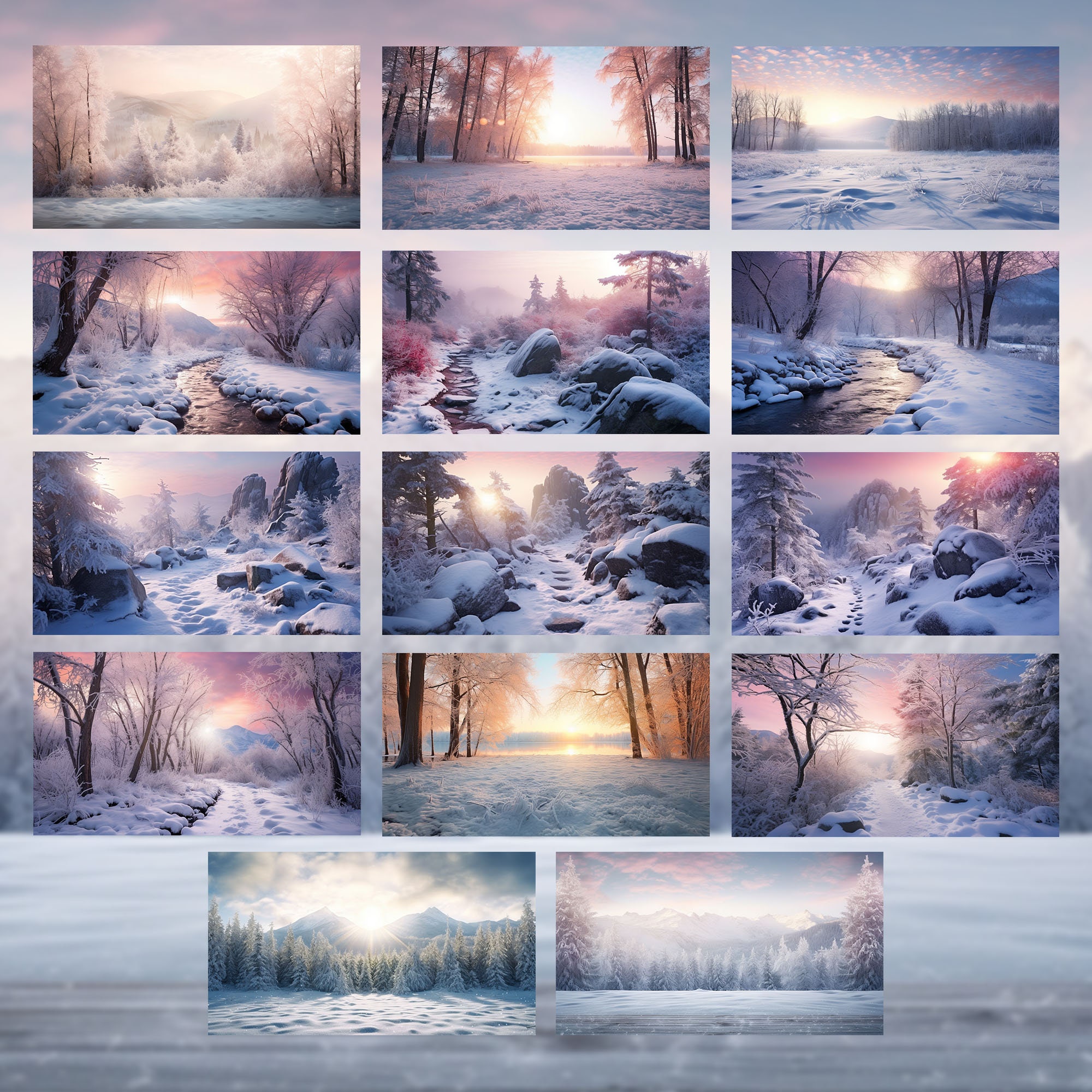 50 Winter Snow Themed Backdrops, Digital Photography Bundle of Outside ...