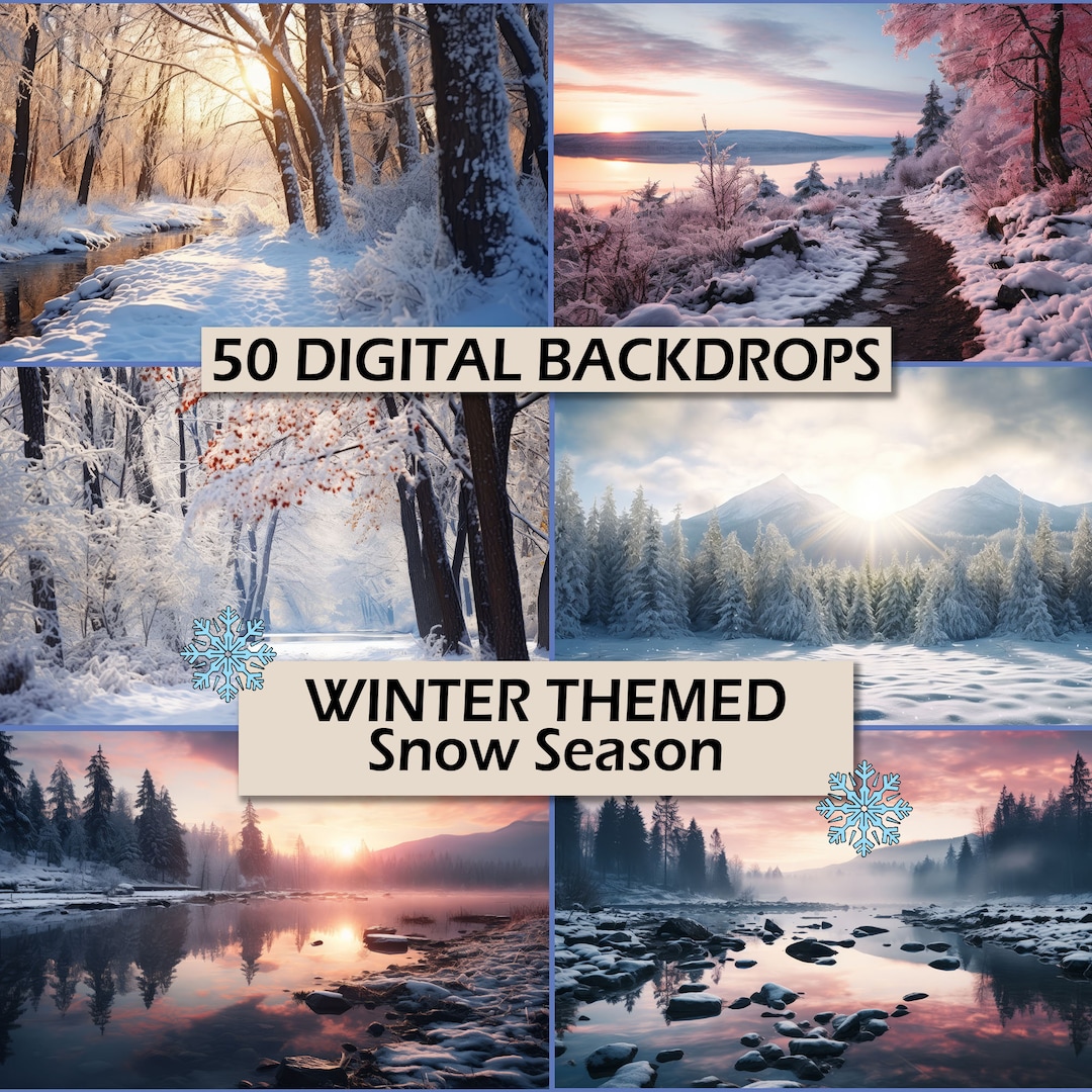 50 Winter Snow Themed Backdrops, Digital Photography Bundle of Outside ...
