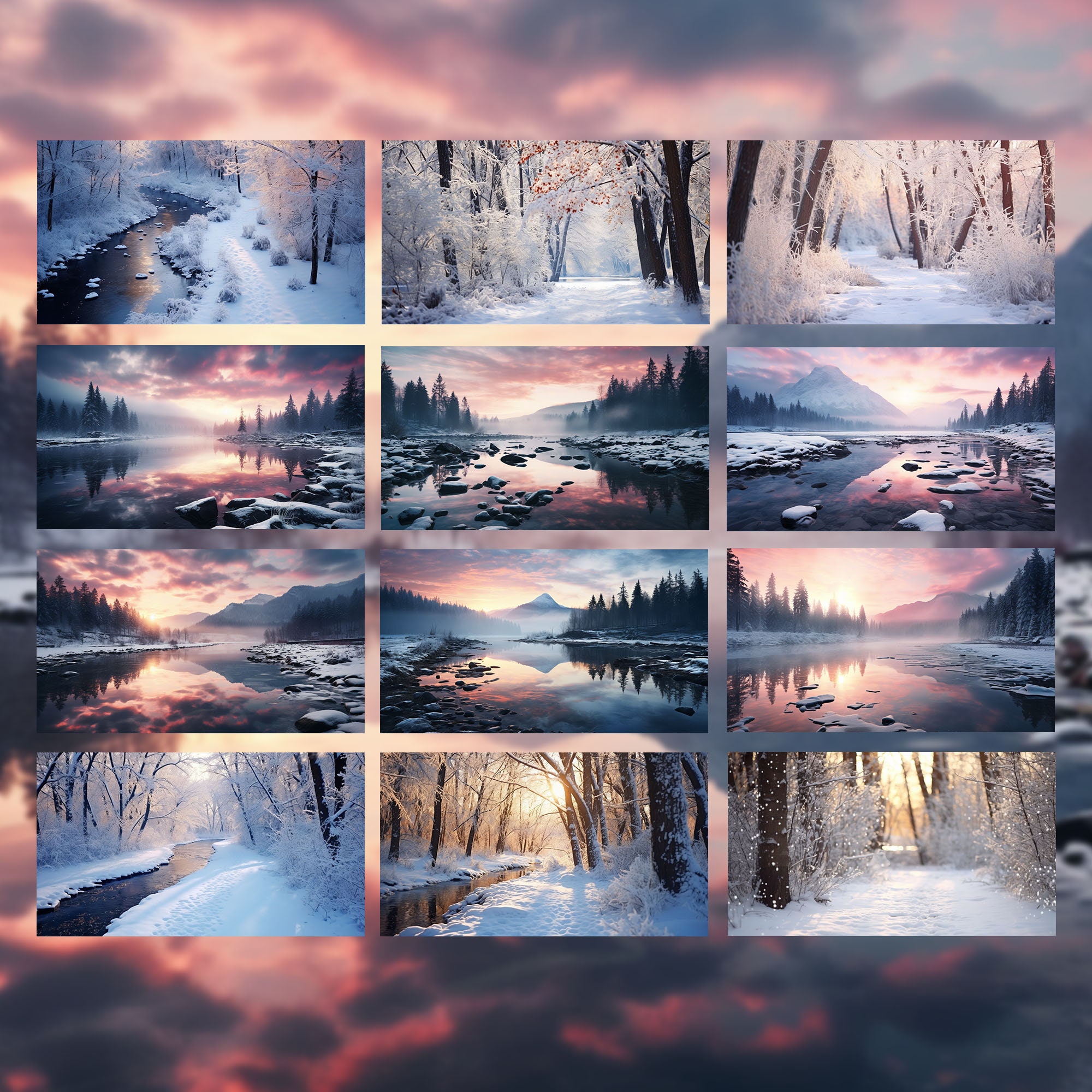 50 Winter Snow Themed Backdrops, Digital Photography Bundle of Outside ...