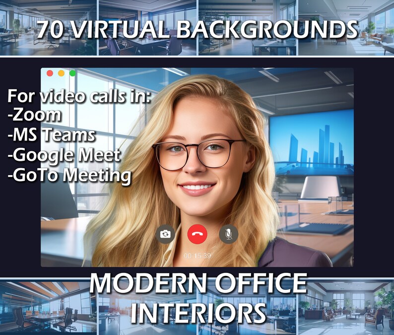 Conference Calls | Virtual Digital Background Bundle | Modern Office ...