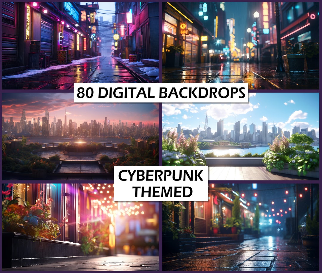 80 Cyberpunk Themed Backdrops, Digital Photography Bundle of Exterior ...
