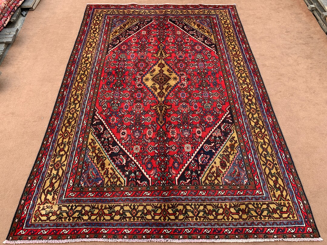 6.8x9.10 Ft Vintage Rug, Red Camel Color Rug, Afghan Handmade Wool Rug ...