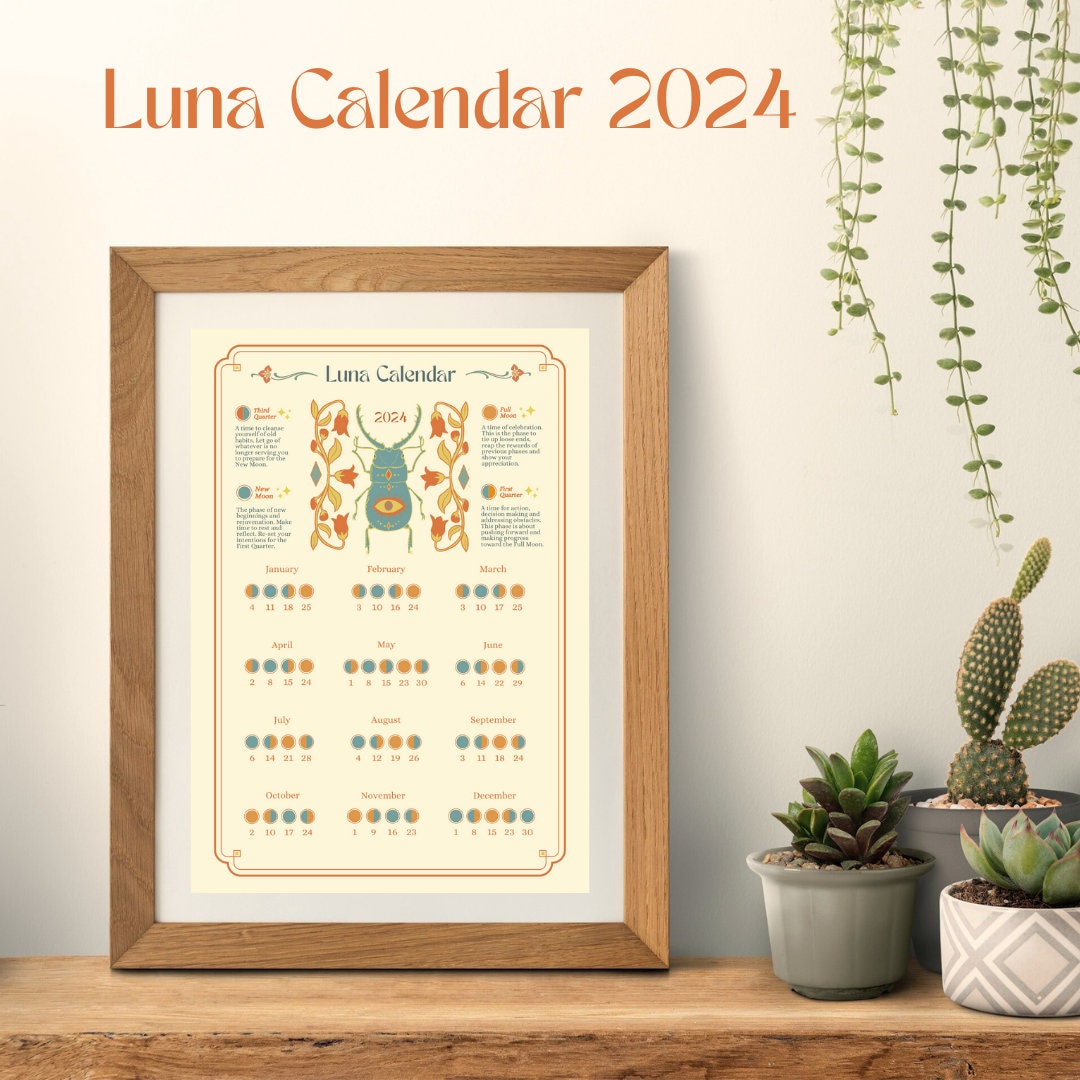 Luna Calendar 2024 A4 Retro Moon Lunar Beetle Insect Eco-friendly ...