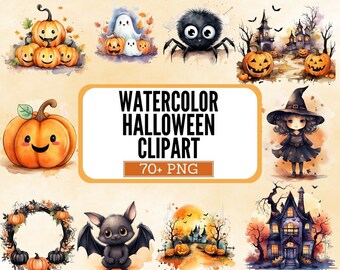 Watercolor Halloween Ghost Skull Pumpkin Clipart Bundle of 9 ...