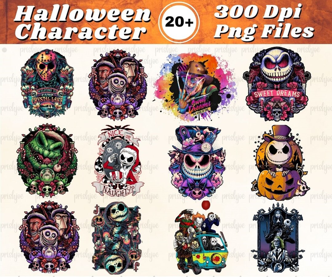 Horror Character Halloween Clipart PNG Bundle for Cricut Scary Horror ...