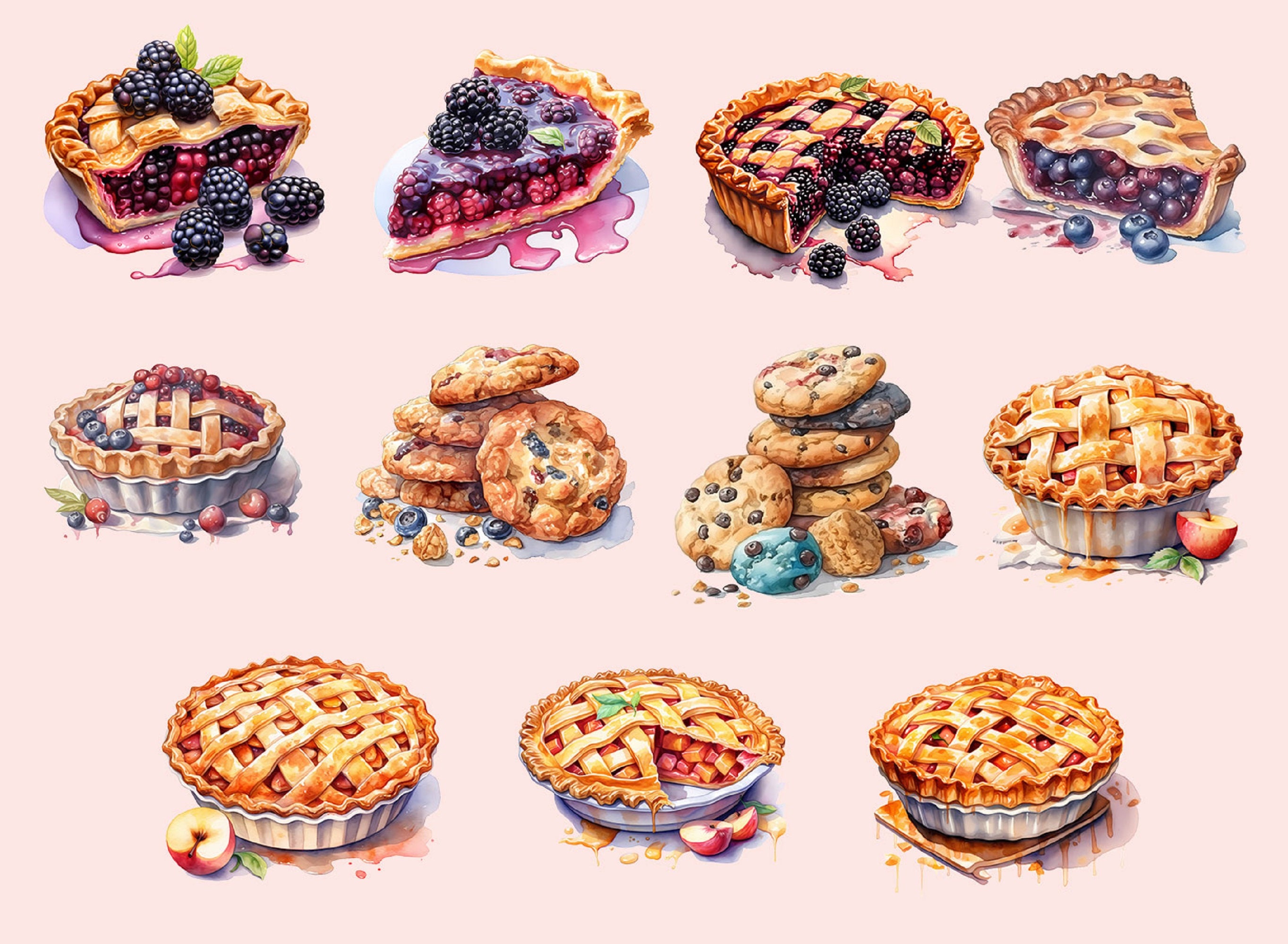 Sweet Treats Watercolor Clipart Bundle Tasty Desserts Donuts Cookies ...