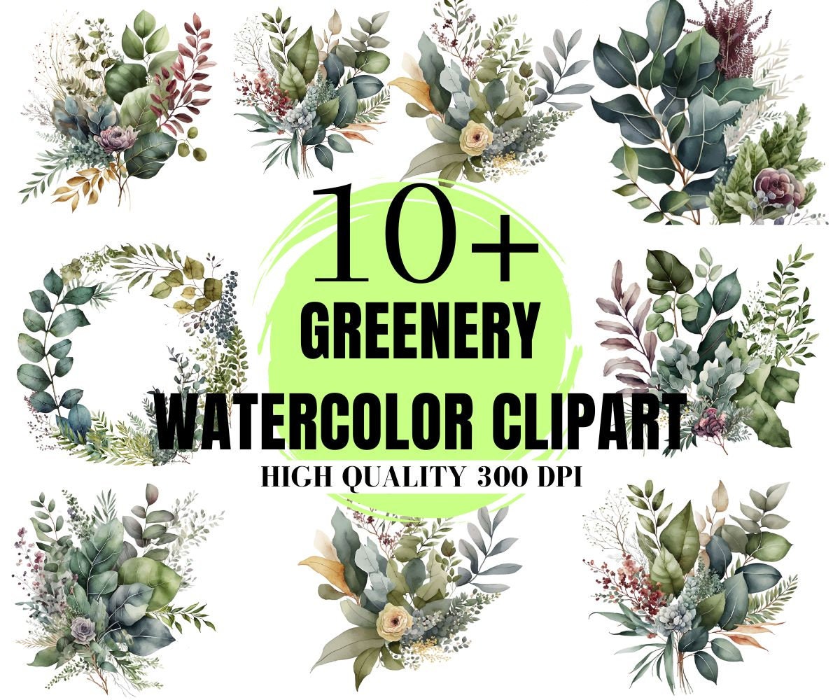 10 Greenery Watercolor Clipart Greenery Bundle Clipart - Etsy