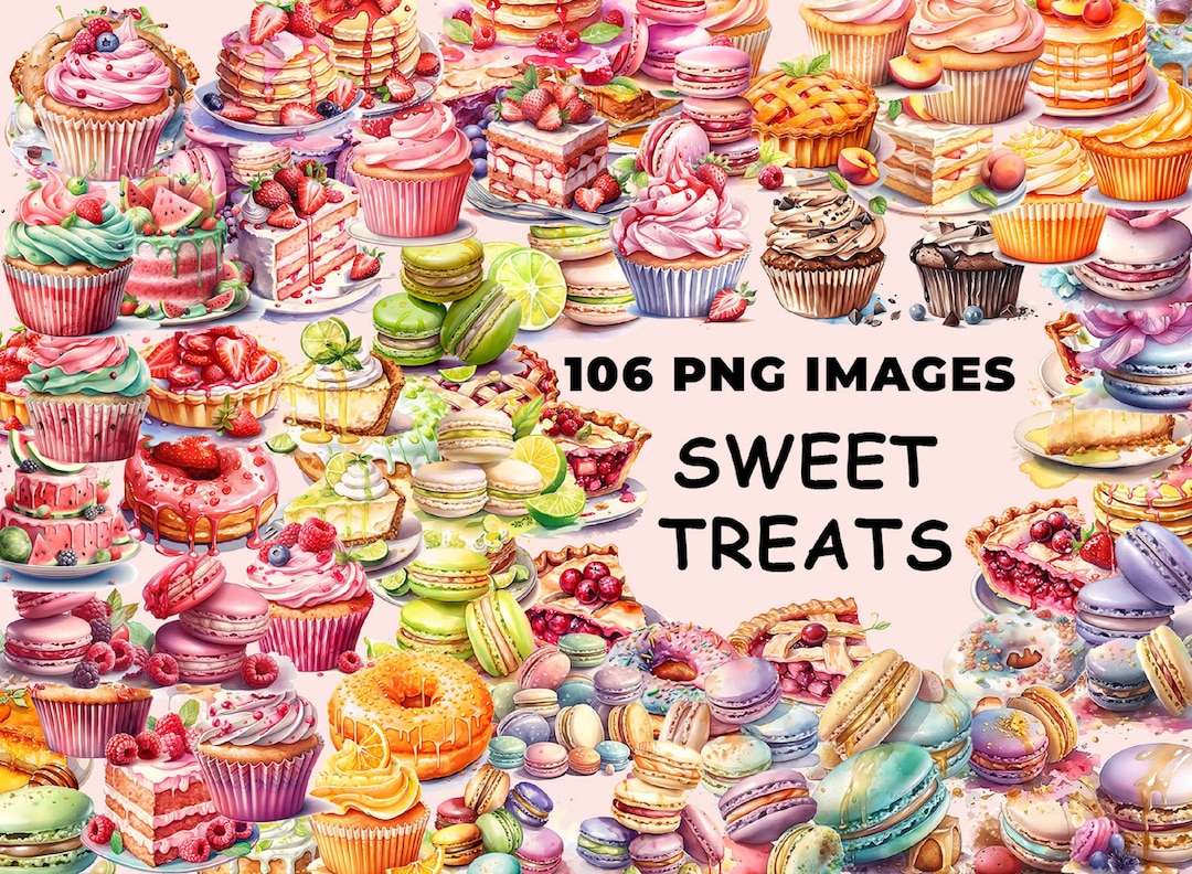 Sweet Treats Watercolor Clipart Bundle Tasty Desserts Donuts Cookies ...