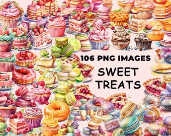 Sweet Treats Watercolor Clipart Bundle Tasty Desserts, Donuts, Cookies ...