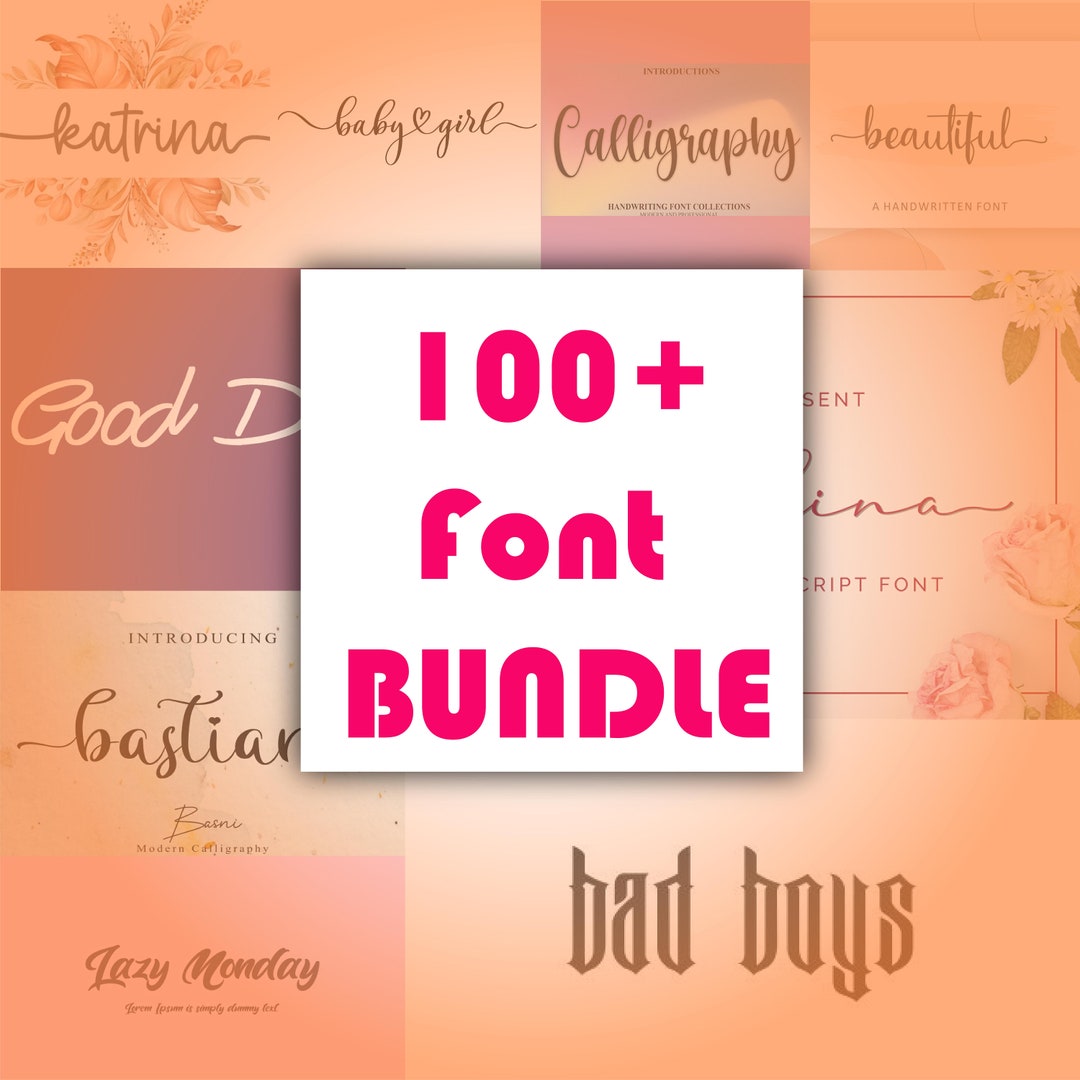 The Ultimate 100 Fonts Font Bundle Cricut Canva Font Script Font Digital Fonts Procreate Fonts ...