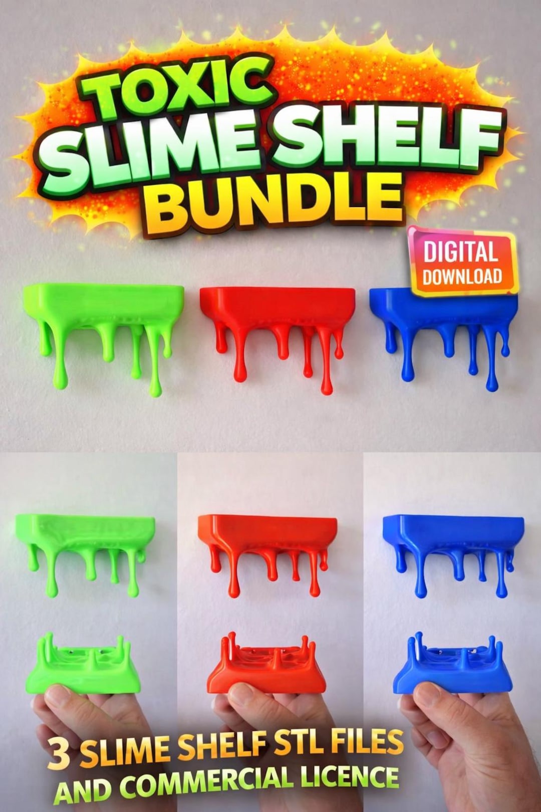 Toxic Drip Wall Shelf STL 3d Print Files Bundle Packcommercial License ...