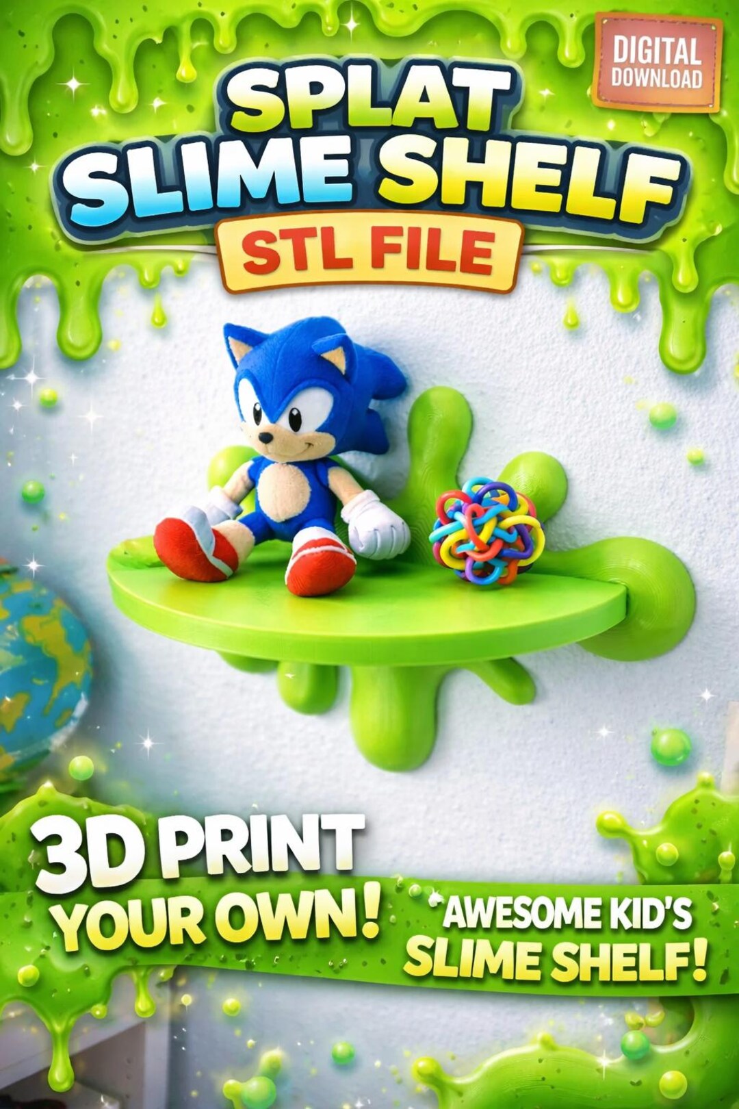 Splat Slime Shelf 3D Print File – Fun Kids Room Decor (STL/3MF Digital ...