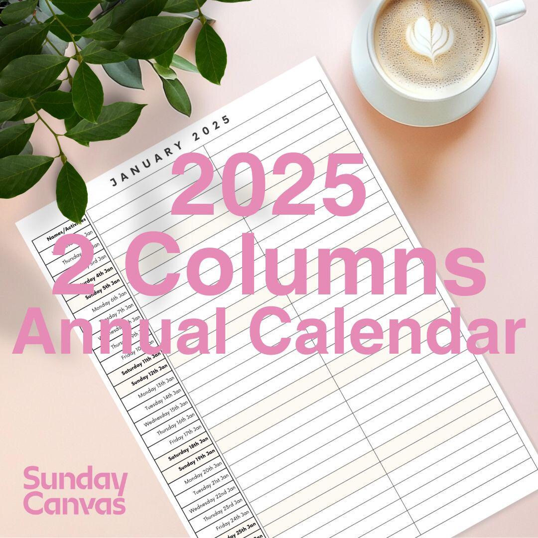 A4 A3 Annual Printable Download Calendar Vertical 2 Columns for Family ...
