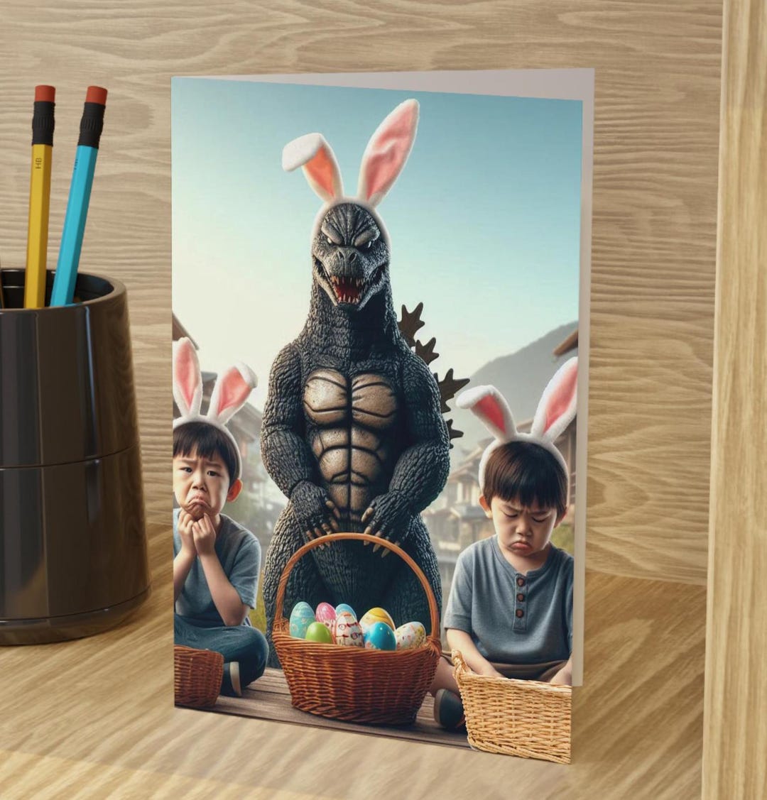 Greedy Godzilla Easter Card / Funny Easter Card for Godzilla Lovers or ...