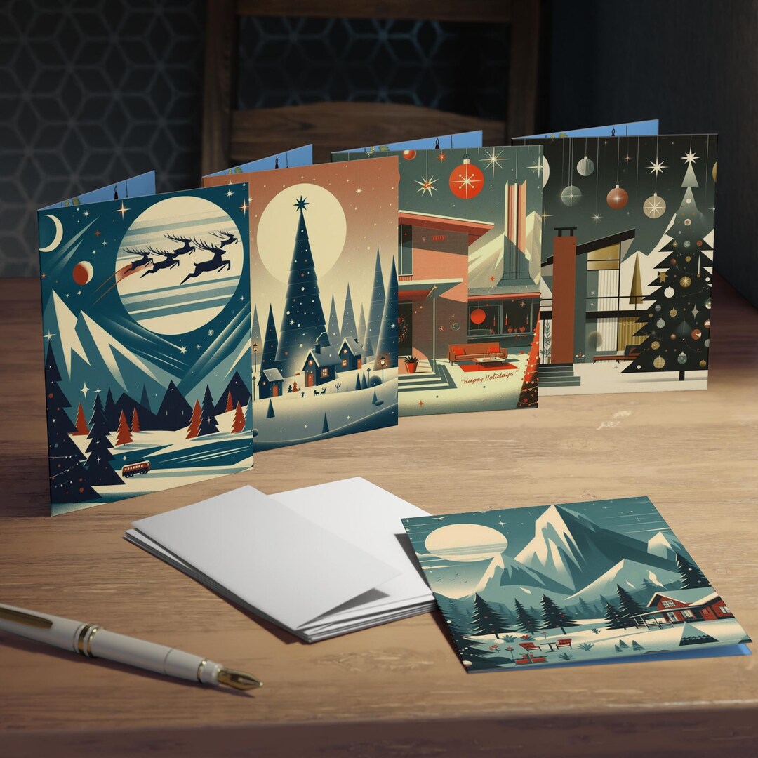Mid-century Modern Christmas Card Set #2 / MCM Greeting Retro Holiday ...
