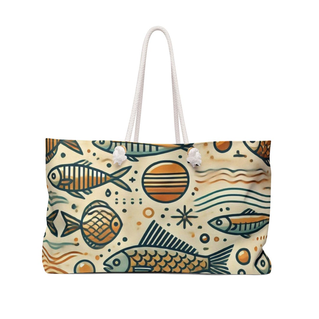 Vintage Fish Pattern Weekender Bag - Perfect for Travel, Beach Days, or ...