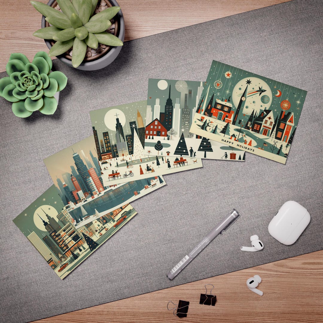 Mid-century Modern Christmas Card Set #3 / MCM Greeting Retro Holiday ...