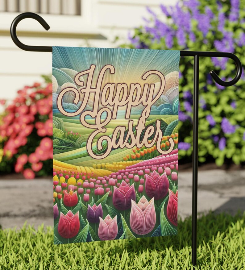 Happy Easter Outdoor Flag/banner / Easter Tulips Flag/banner - Etsy